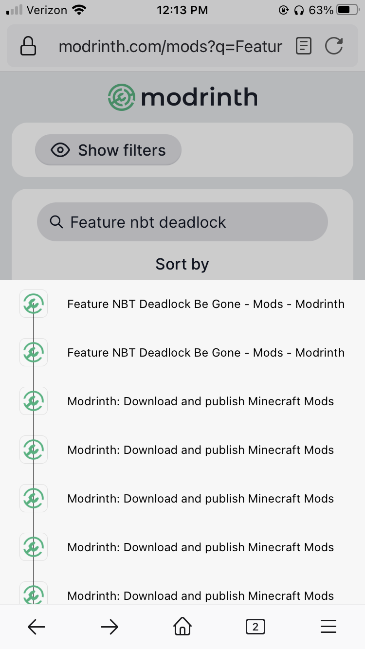 Browser history flooded when mod searching on iPhone SE FireFox · Issue #459 · modrinth/knossos ...