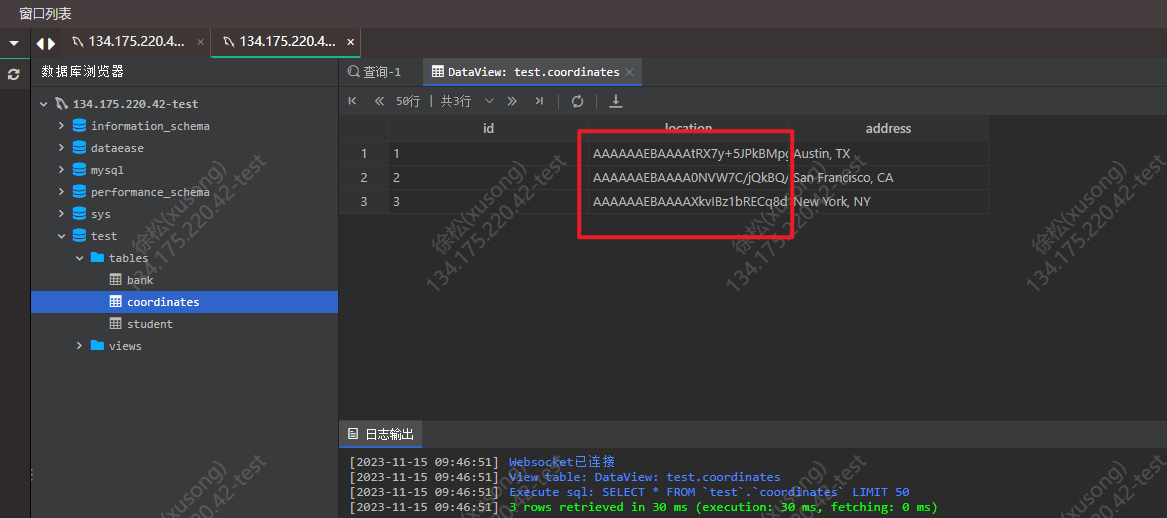 [Bug] WEB CLI 和 WEB GUI 连数据库，字段类型为地理坐标location时显示乱码 · Issue #12114 · jumpserver/jumpserver · GitHub