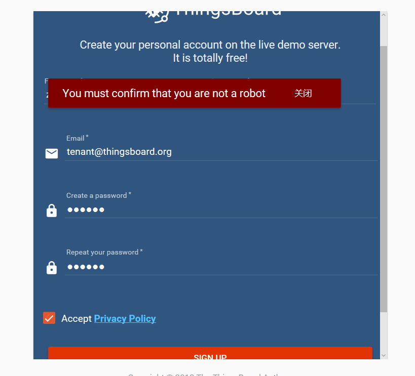 https://demo.thingsboard.io/ Create an account prompt error · Issue #988 · thingsboard ...
