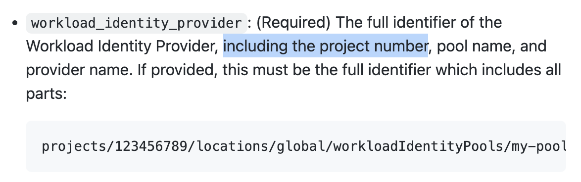 README: add explicit warning that GCP project number (not project id ... README: add explicit warning that GCP project number (not project id ...