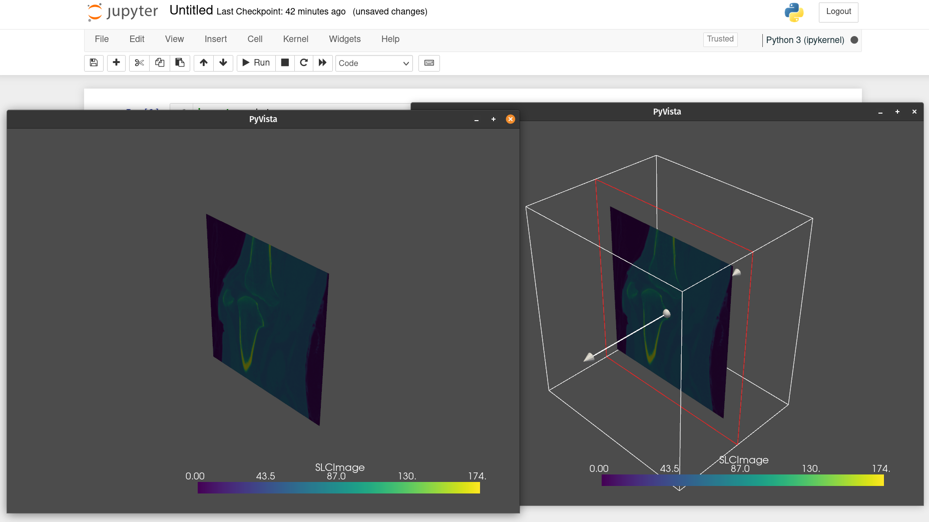Kernel dead when running a second time plotter.add_mesh_slice with Plotter(notebook=False ...