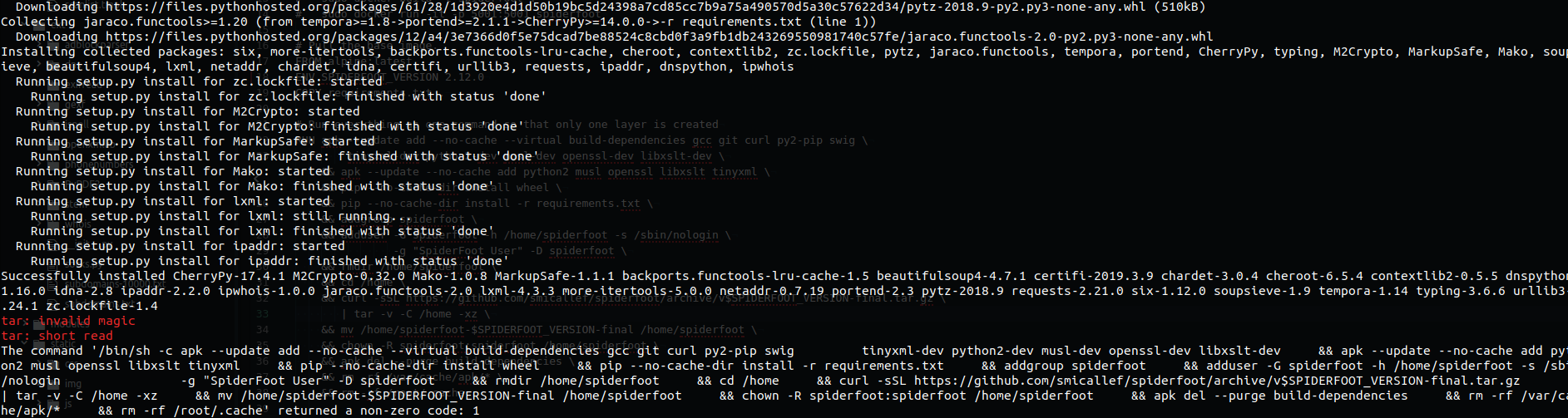 Docker File Issue Invalid Tar · Issue #250 · smicallef/spiderfoot · GitHub