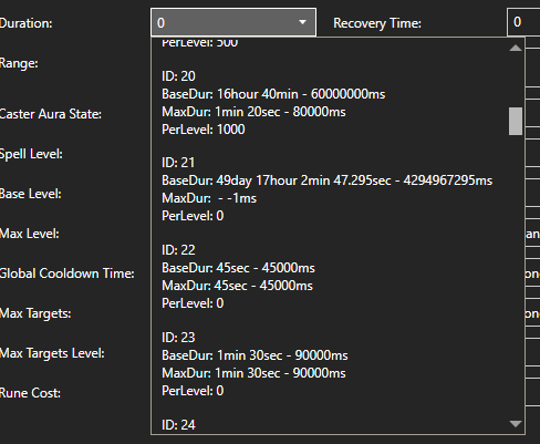 Sort Durations by duration rather than ID · Issue #146 · stoneharry/WoW-Spell-Editor · GitHub