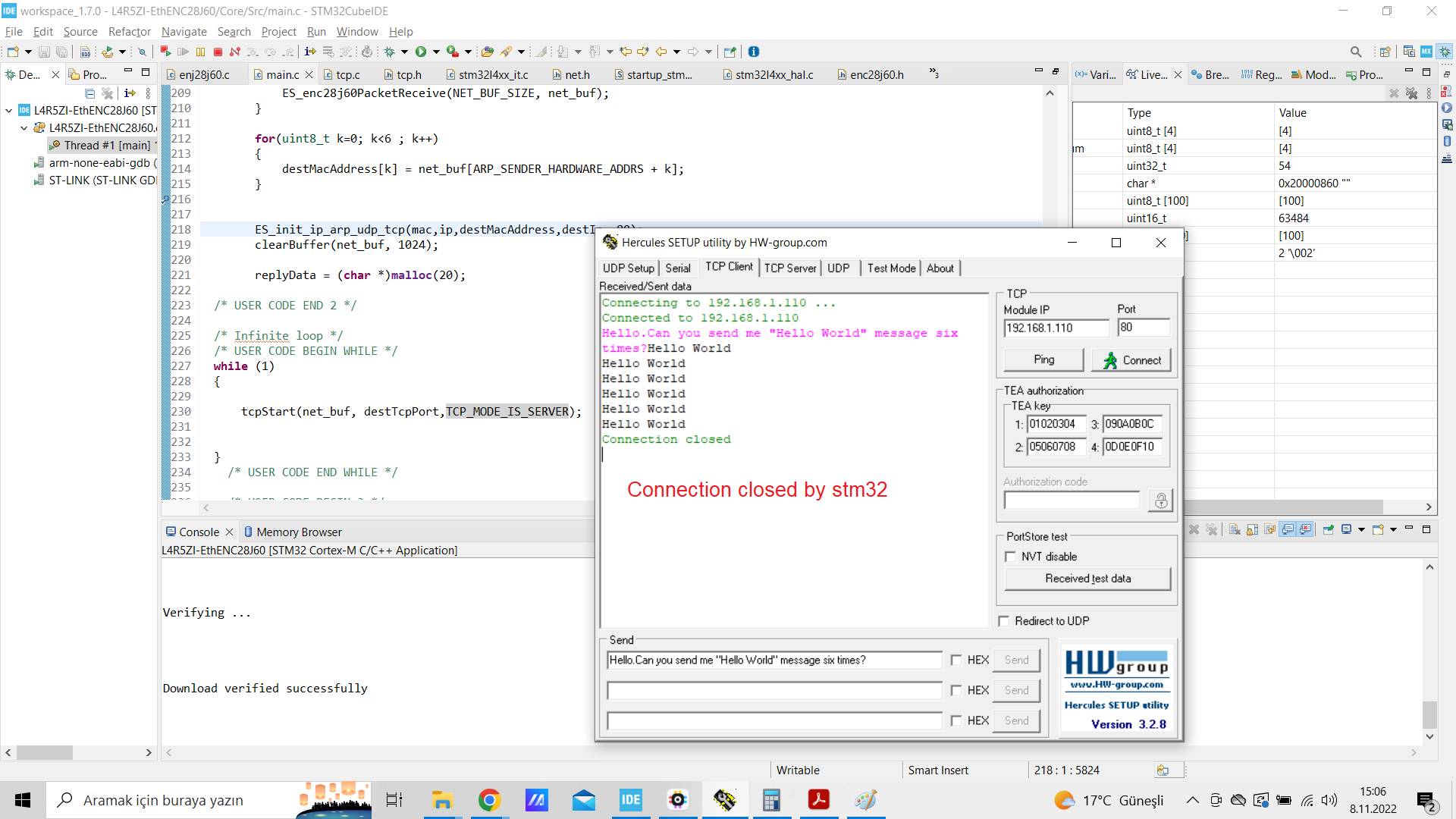 Github Mmtcodermaking Tcp Communication By Using Enc28j60 Cheap Ethernet Modelu With Stm32 