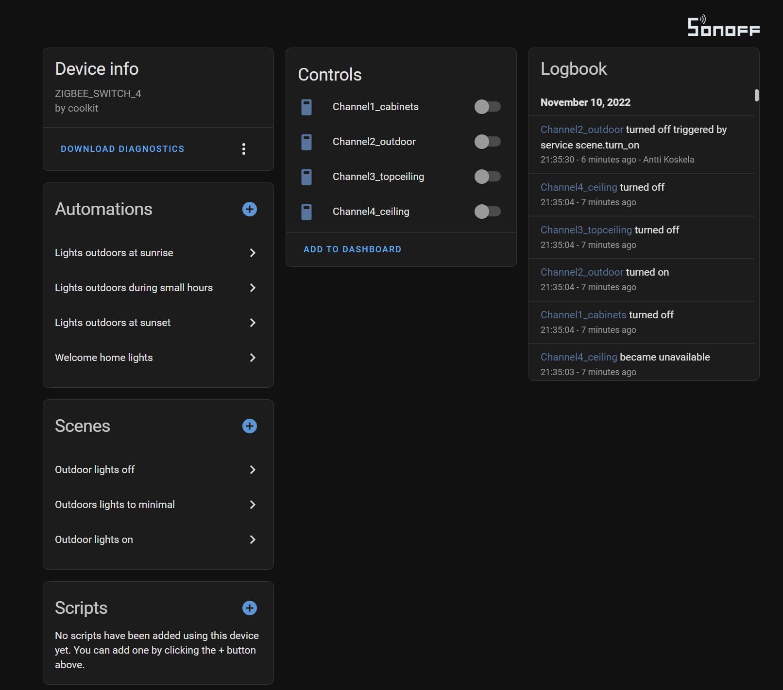 Setting one channel in a scene flips all channels in a 4-gang eWeLink light switch · Issue #1029 ...