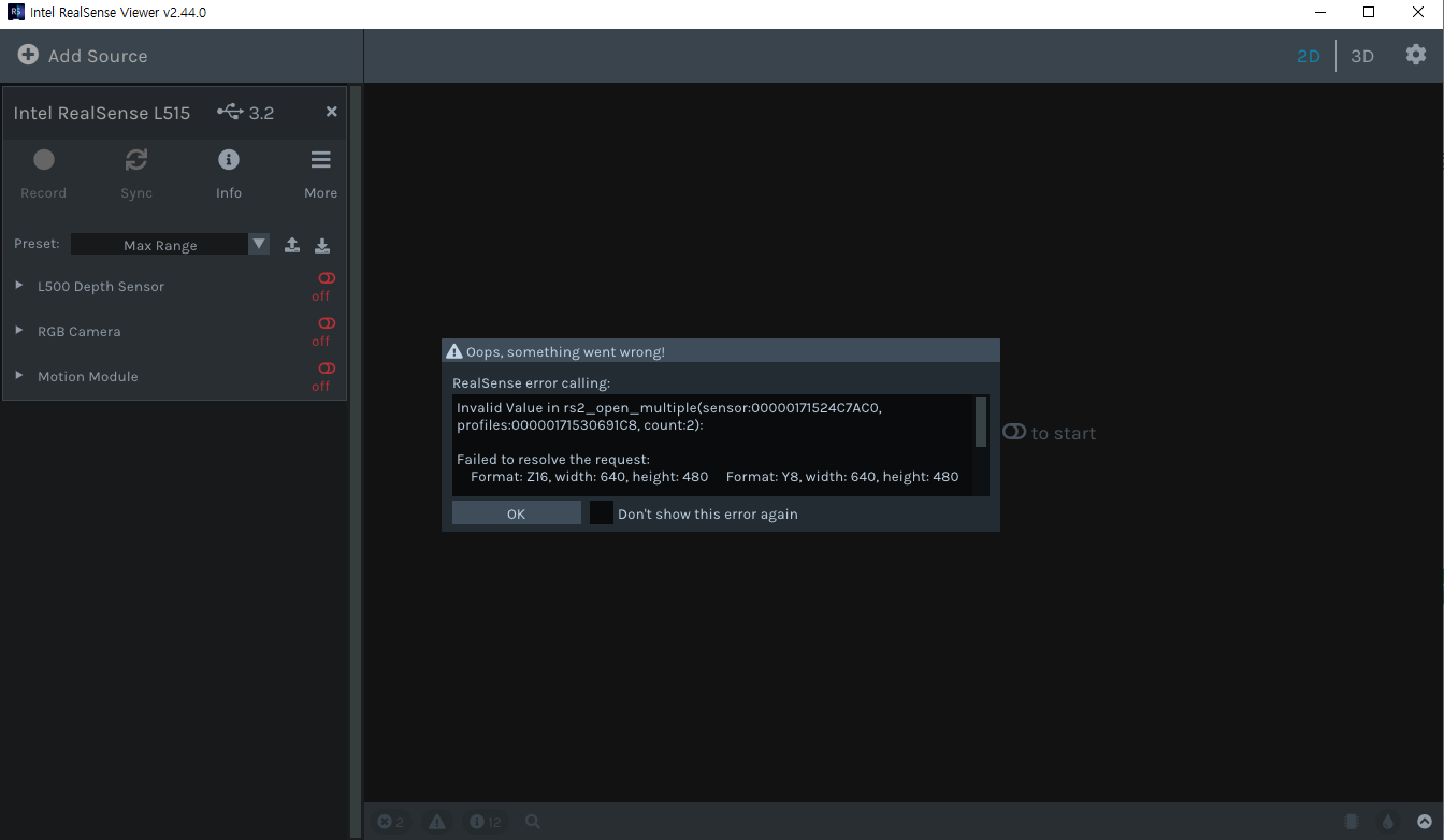 L515 Model's Depth Sensor issue (invalid value in rs2_open_multiple ...
