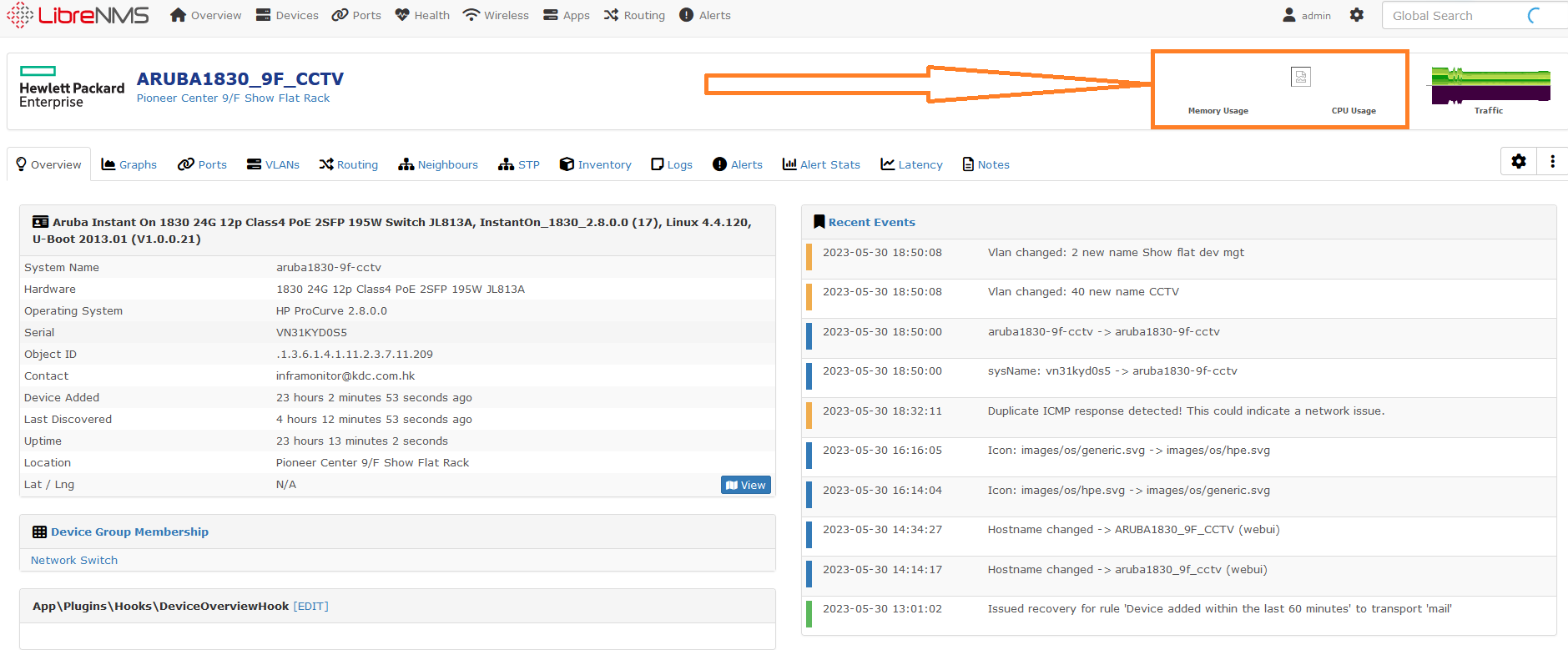 HP Procurve / Aruba switch missing CPU and Memory graph · Issue #15075 ...