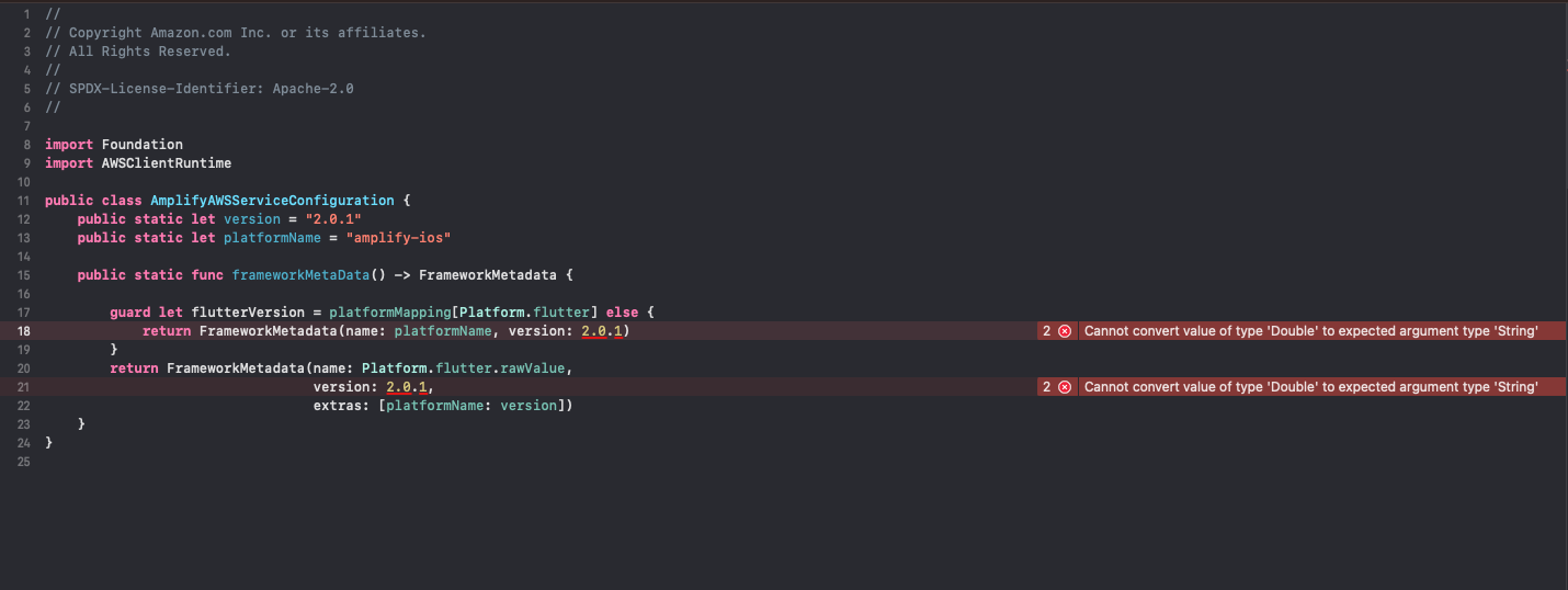 [v2.0.1] AmplifyAWSServiceConfiguration has Double instead of String · Issue #2513 · aws-amplify ...