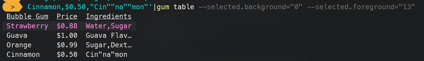 gum table ignores color overrides for selected.foreground · Issue #294 · charmbracelet/gum · GitHub