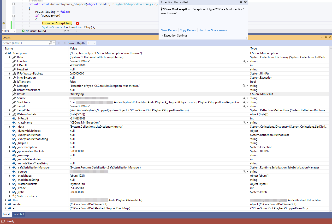 Exception of type 'CSCore.MmException' was thrown · Issue #387 · filoe/cscore · GitHub