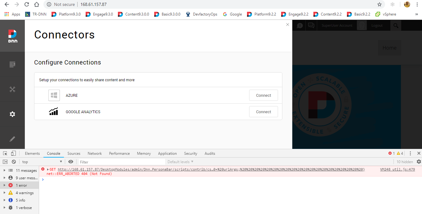 Dnn Platform Rc1 Persona Bar Settings Connectors Console Errors · Issue 384