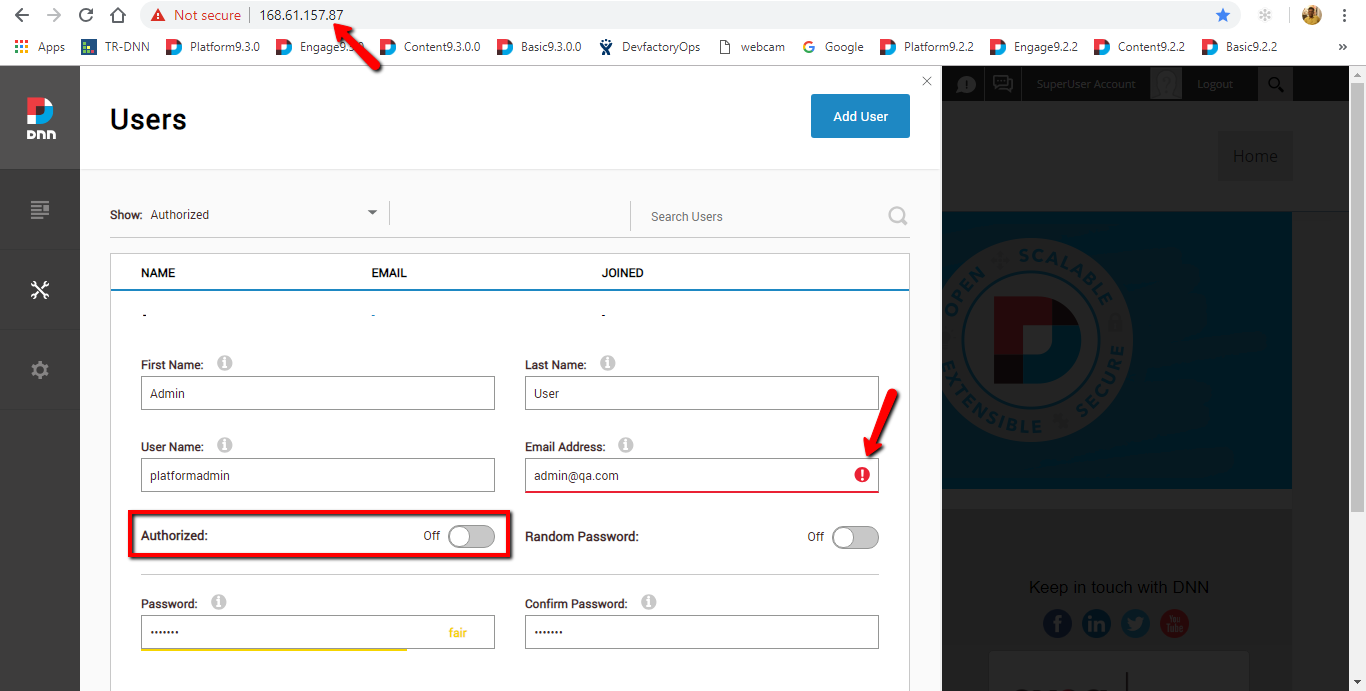 DNN Platform RC2 > Persona Bar > Manage > Users>Add User throwing error messages · Issue #420 ...