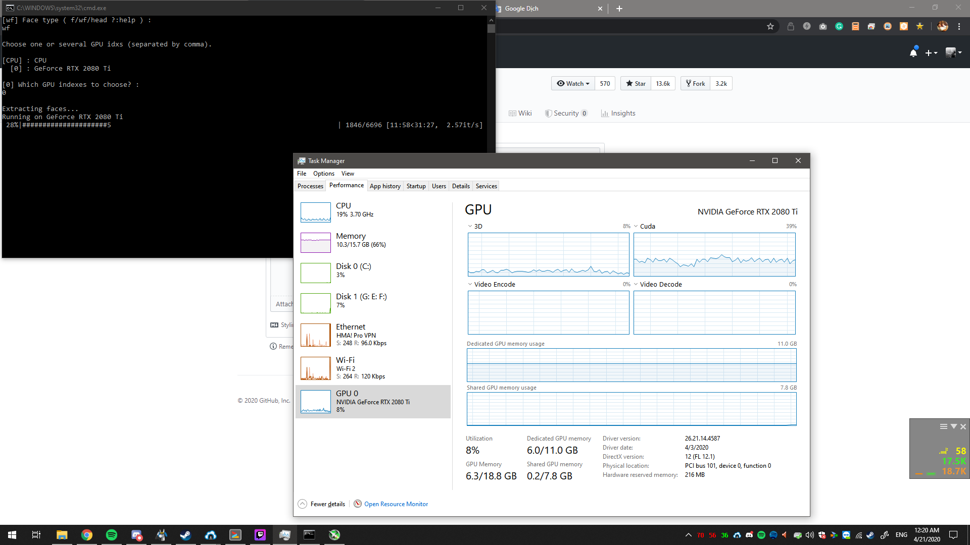 RTX 2080 Ti never using higher than 40% while extracting · Issue #724 · iperov/DeepFaceLab · GitHub