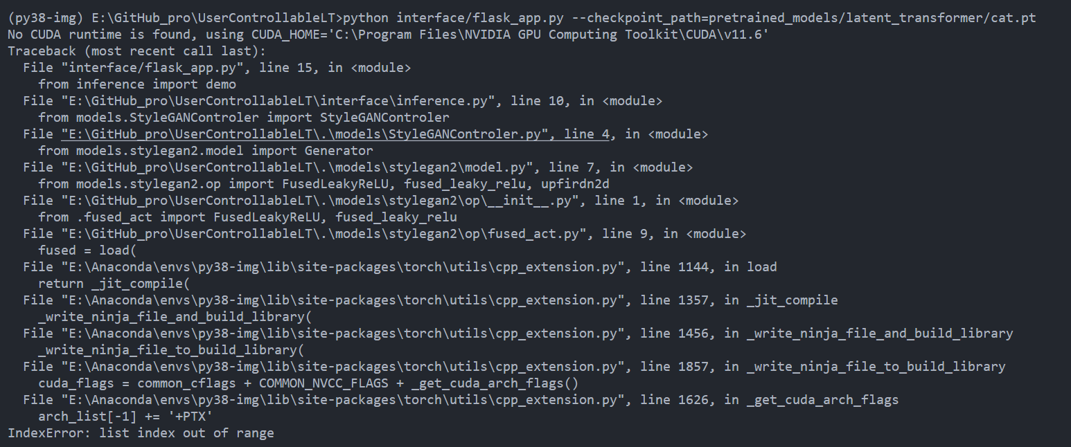 Can't run flask_app.py, Error：arch_list[-1] += '+PTX' IndexError: list index out of range ...