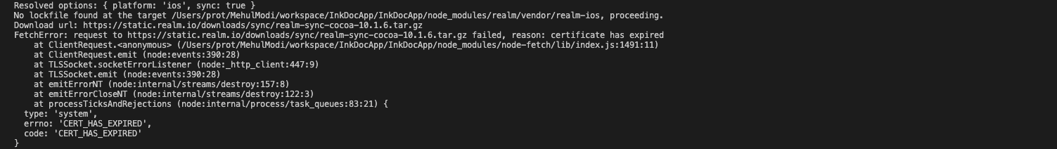static.realm.io certificate has expired · Issue #8092 · realm/realm-swift · GitHub