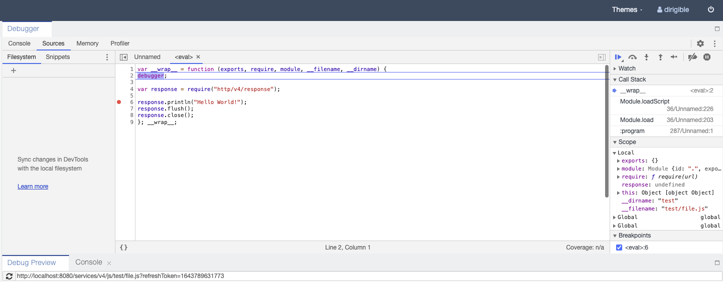 [IDE] Debugger - JS files debugging is weird · Issue #1539 · eclipse-dirigible/dirigible · GitHub