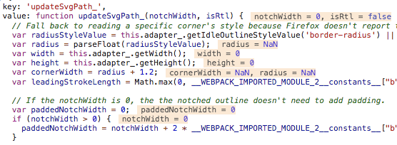 MDC Select outlined: Error: attribute d: Expected number, "MNaN ...