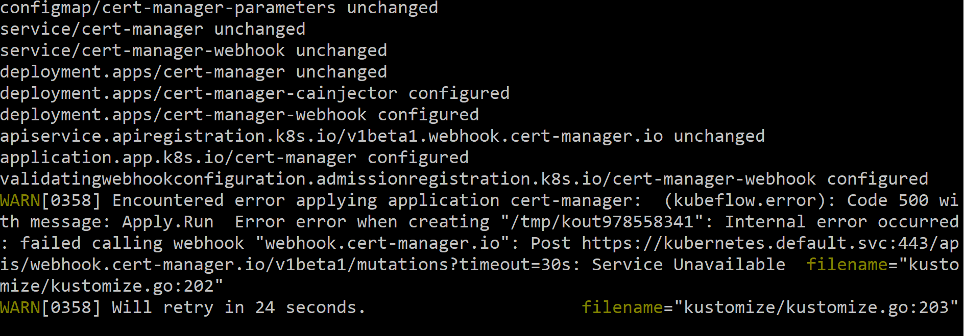 Kubeflow installation: "Internal error occurred: failed calling webhook "webhook.cert-manager.io ...