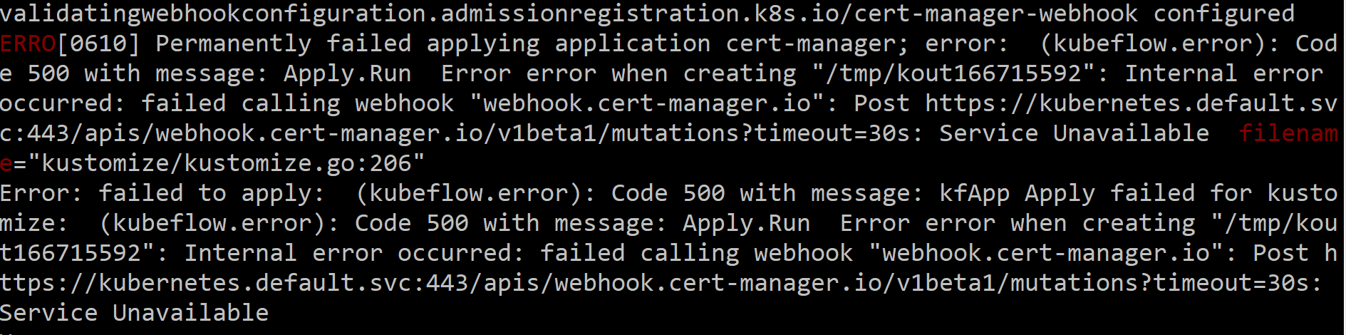 Kubeflow installation: "Internal error occurred: failed calling webhook "webhook.cert-manager.io ...