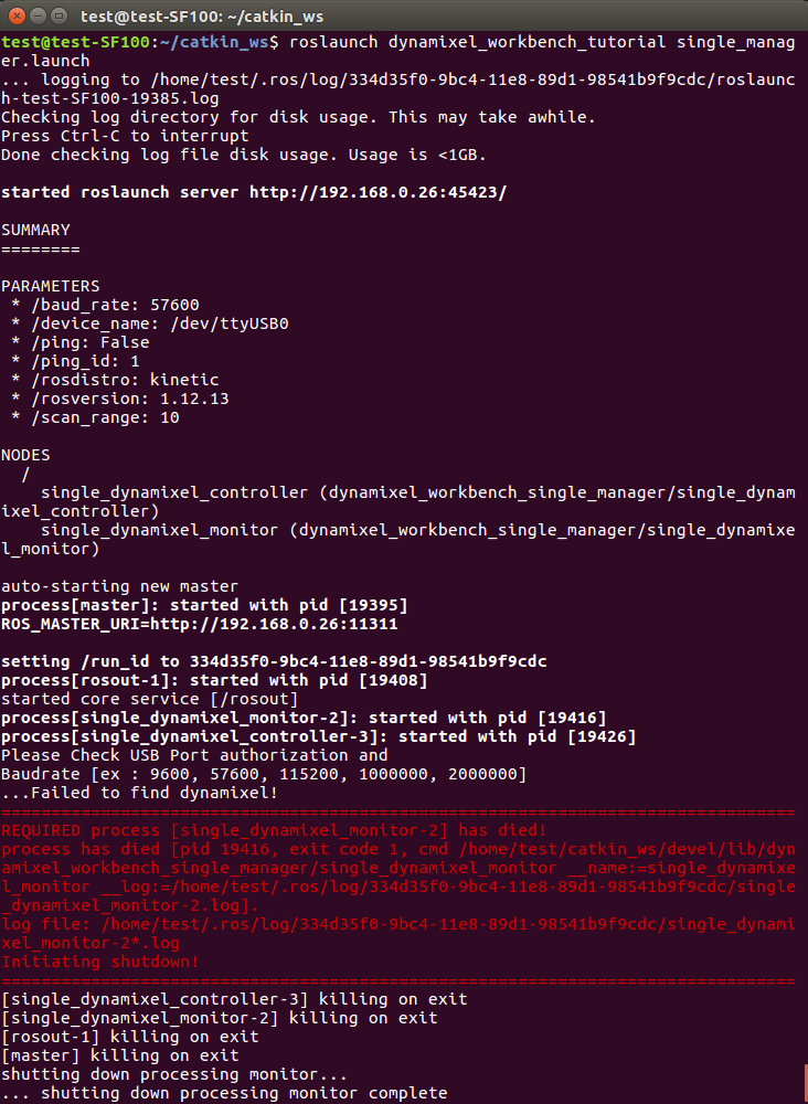 While setting up with MX106, the error message shown : [TxRxResult] There is no status packet ...