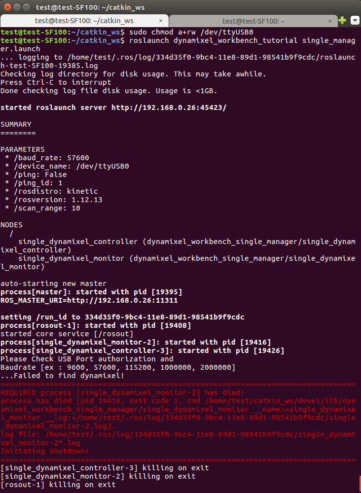 While setting up with MX106, the error message shown : [TxRxResult] There is no status packet ...