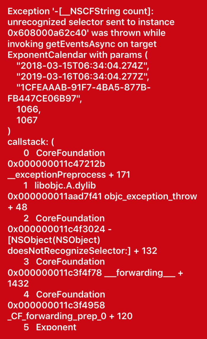 Calendar API Event Retrieval sending back Objective C error · Issue #1541 · expo/expo · GitHub
