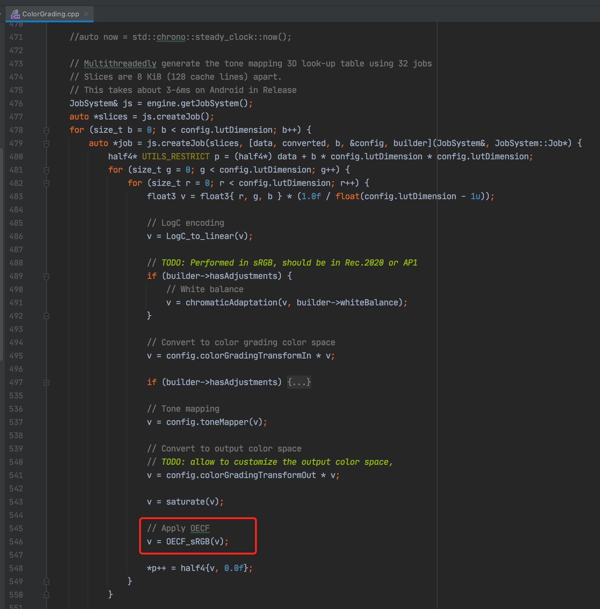 What's the reason of using OECF_sRGB in the last of color grading? For ...