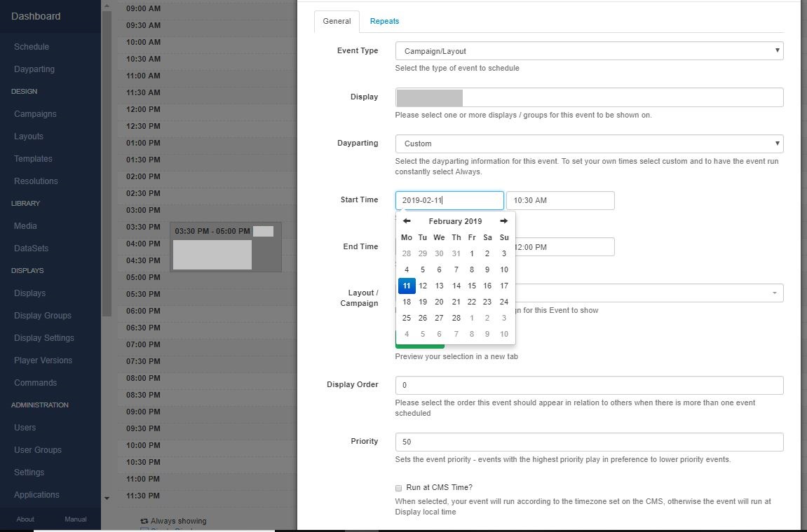 Day view in Schedule is inaccurate. · Issue #1734 · xibosignage/xibo · GitHub