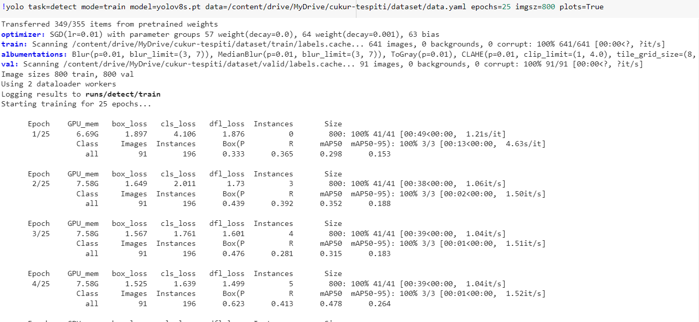 YoloV8 custom model training accuracy is increasing on google colab in the same data but is not ...