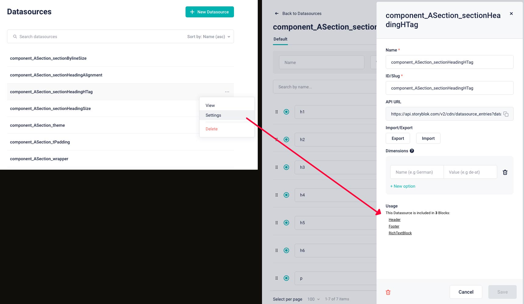 Datasources: Add an option to see the Blocks in which a datasource is ...