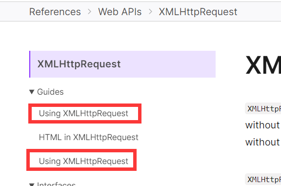 2 same links show in XMLHttpRequest's sidebar · Issue #8593 · mdn/yari · GitHub