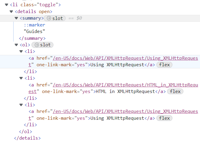 2 same links show in XMLHttpRequest's sidebar · Issue #8593 · mdn/yari · GitHub