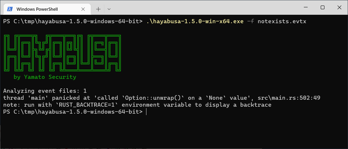 [bug] Hayabusa crashes when -f option specified not existing .evtx path. · Issue #664 · Yamato ...