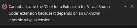 Cannot activate the extension because it depends on an unknown 'ebornix.ruby' extension · Issue ...