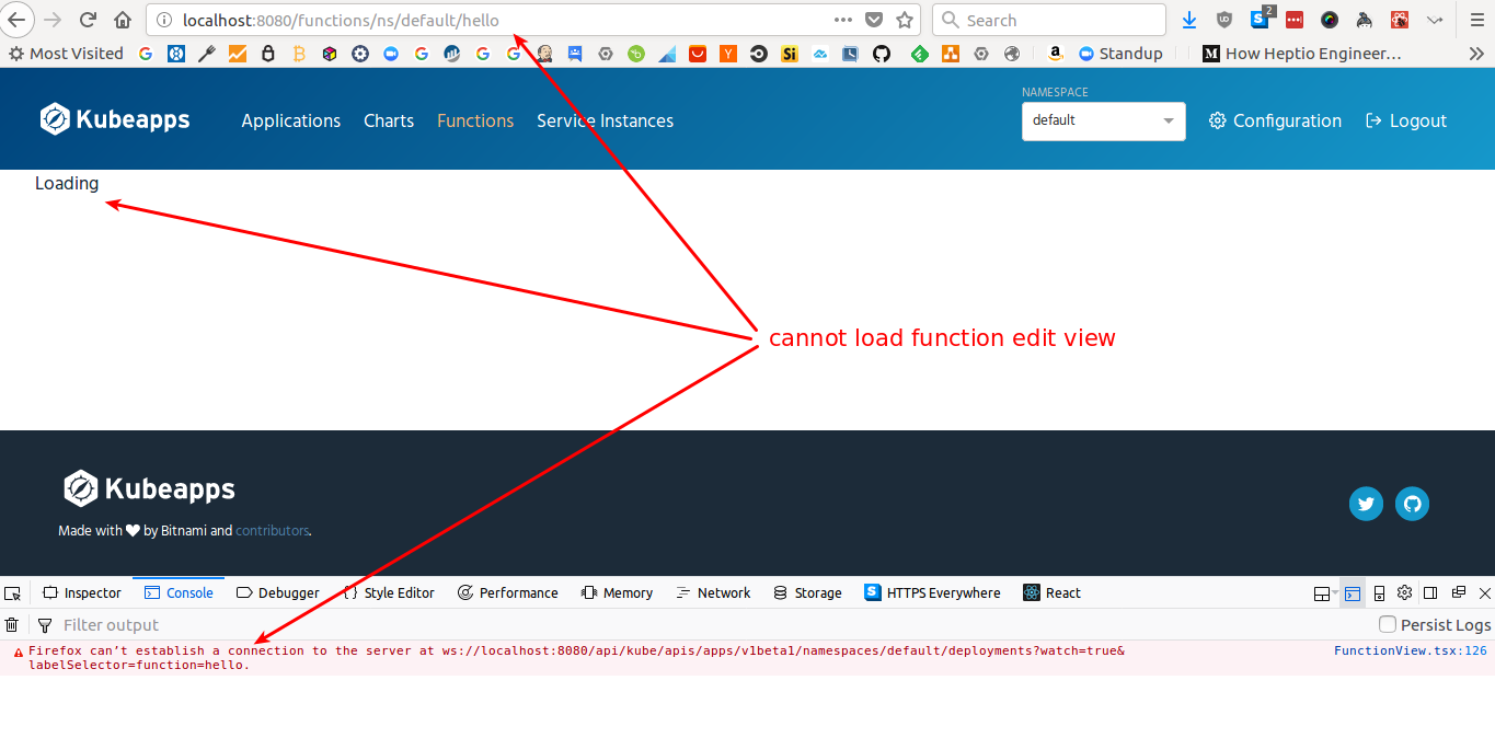 Unable to load function in function editor · Issue #282 · vmware-tanzu/kubeapps · GitHub