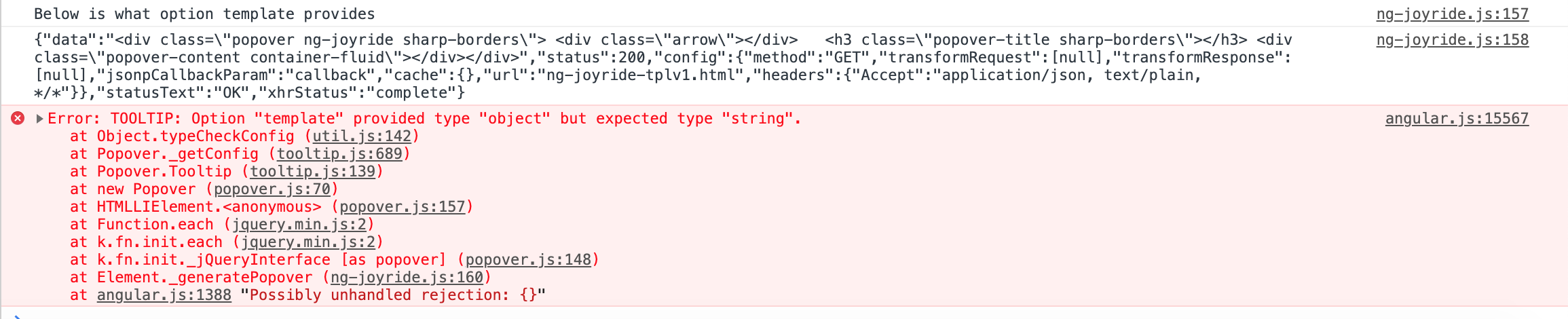 Error: TOOLTIP: Option "template" provided type "object" but expected ...
