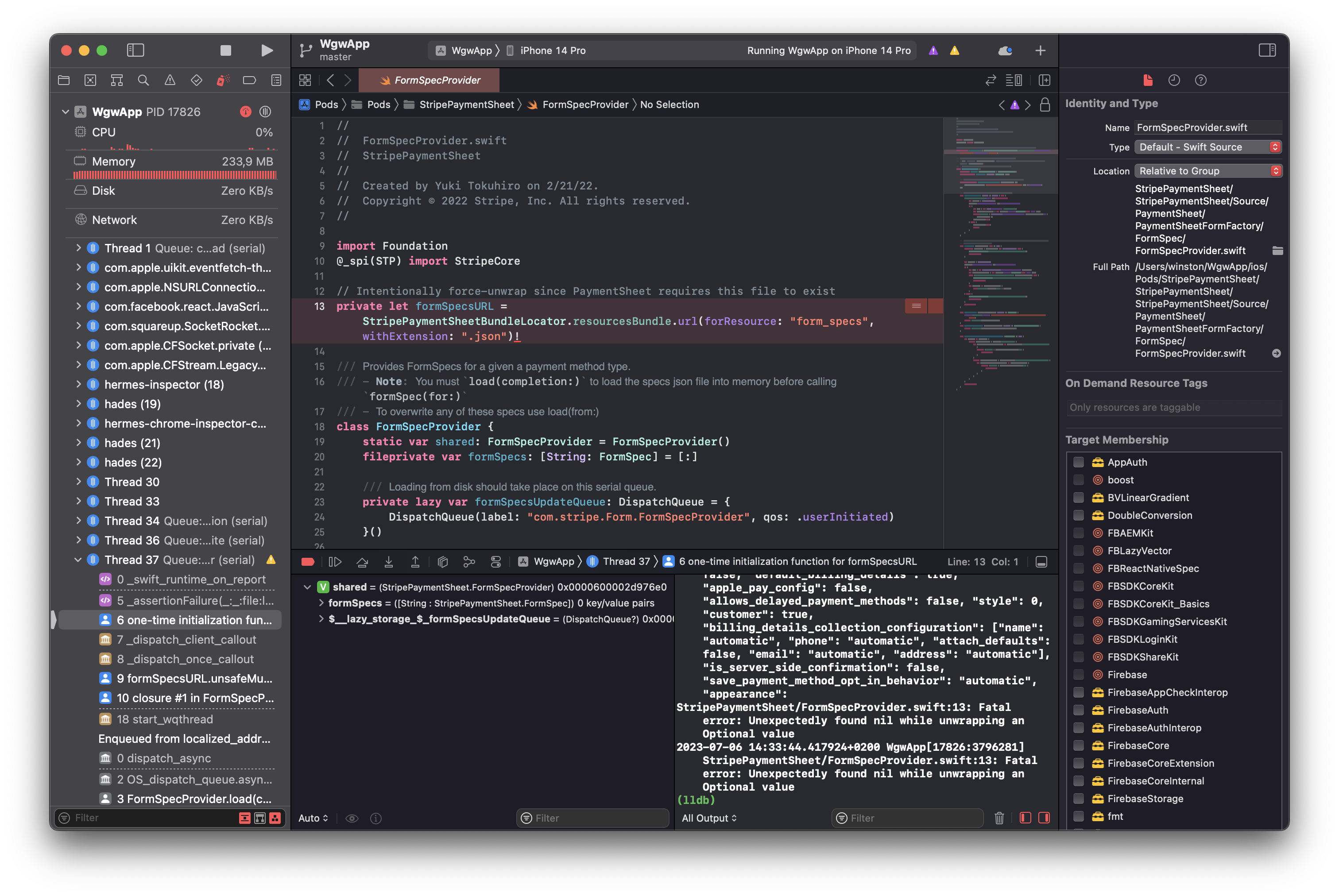 iOS App crashes on presentPaymentSheet() · Issue #1447 · stripe/stripe-react-native · GitHub