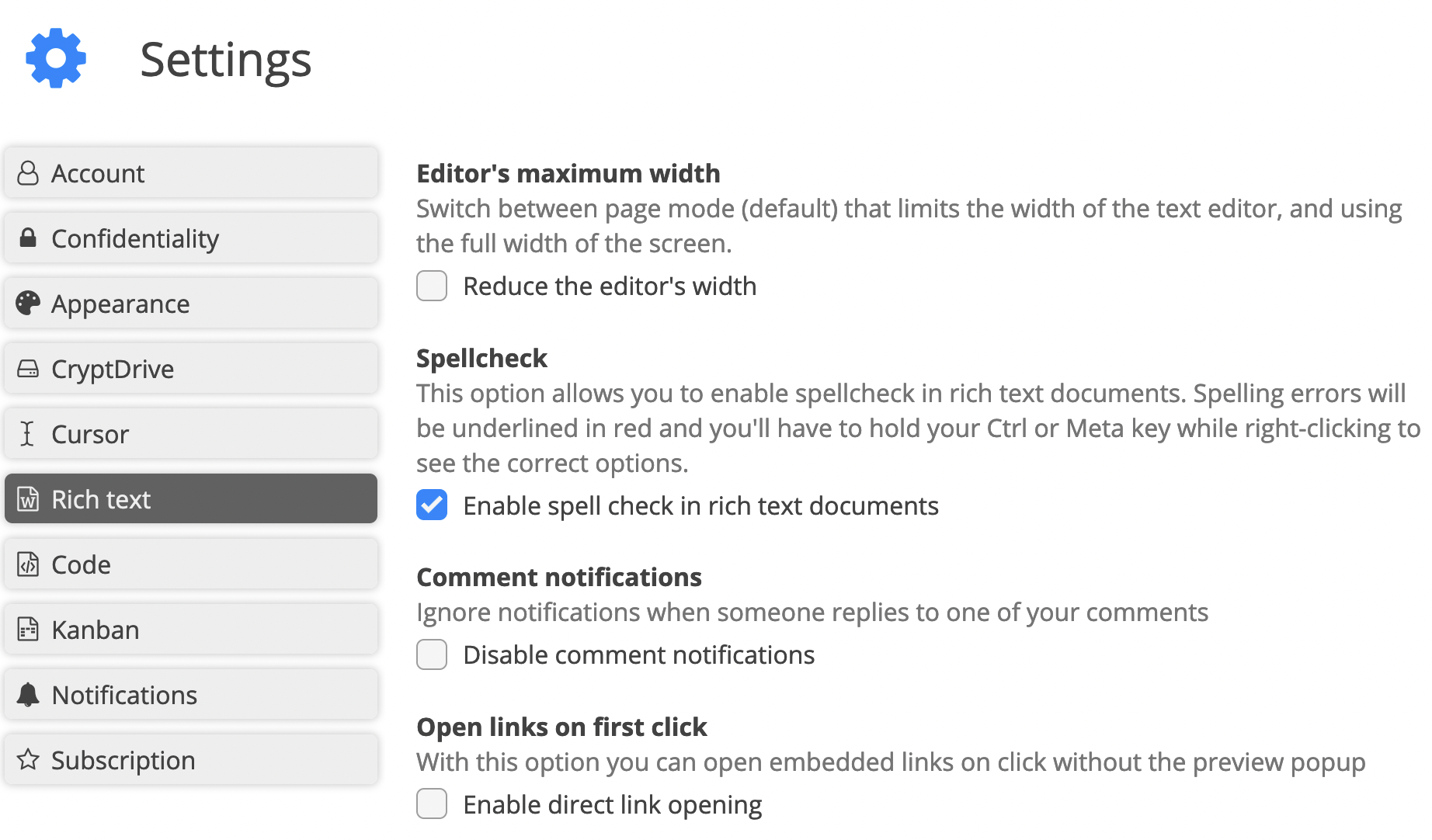 Access spell checker setting from the document · Issue #356 · cryptpad/cryptpad · GitHub