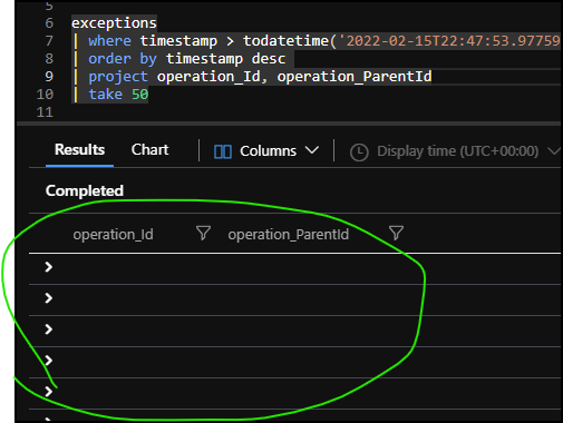 Fields "operation_Id" and "operation_ParentId" not being logged when using TrackException ...