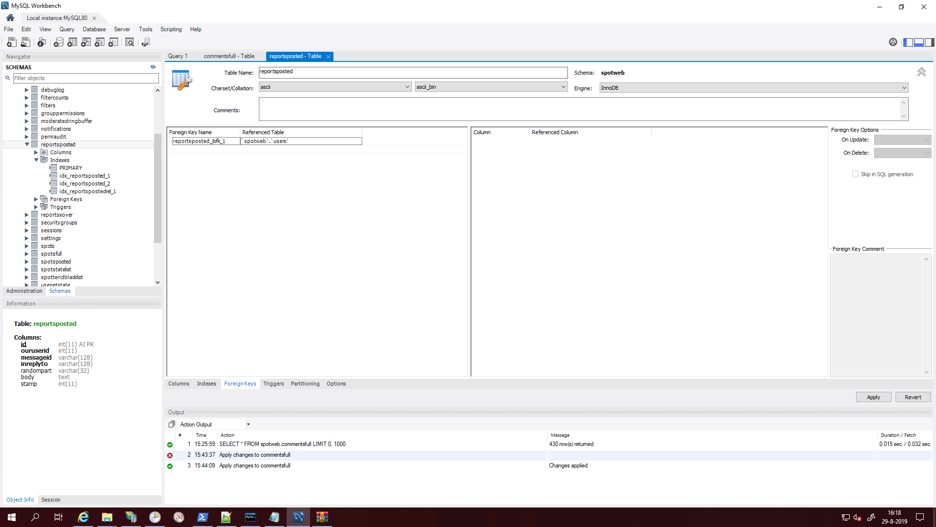 Unable to finish upgrade-db.php Cannot drop index 'idx_commentsfull_1': needed in a foreign key ...