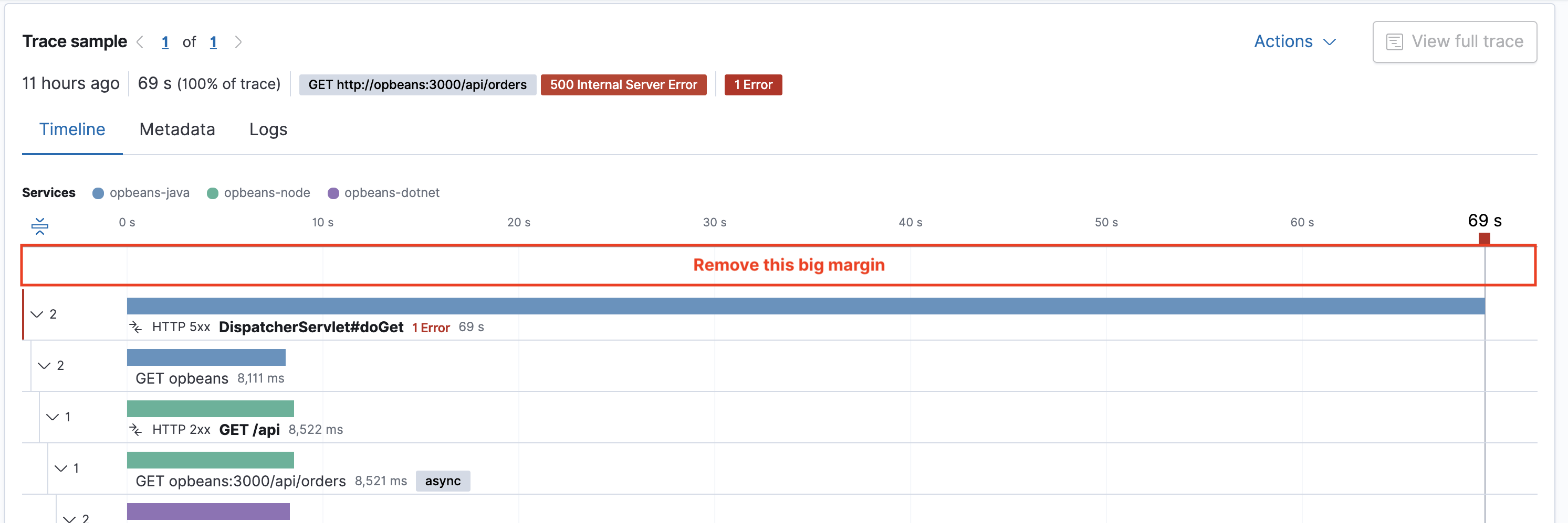 [APM] Bug: Waterfall visualization has a large top margin before showing span items · Issue ...
