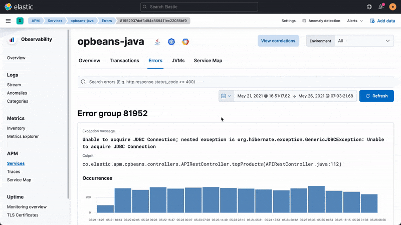 [APM] Bug: Errors UI renders empty if the currently selected time range doesn't include any ...