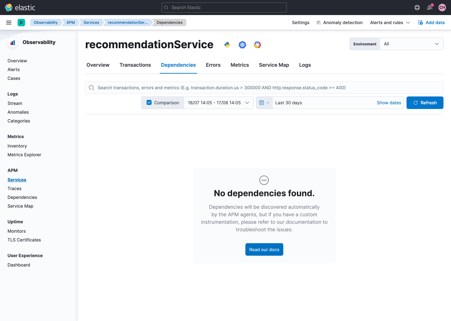 [APM] Improve Dependencies empty state · Issue #112409 · elastic/kibana · GitHub
