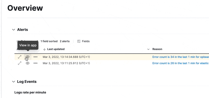 [Unified Observability] Bug: The "View in app" and "more" actions in ...
