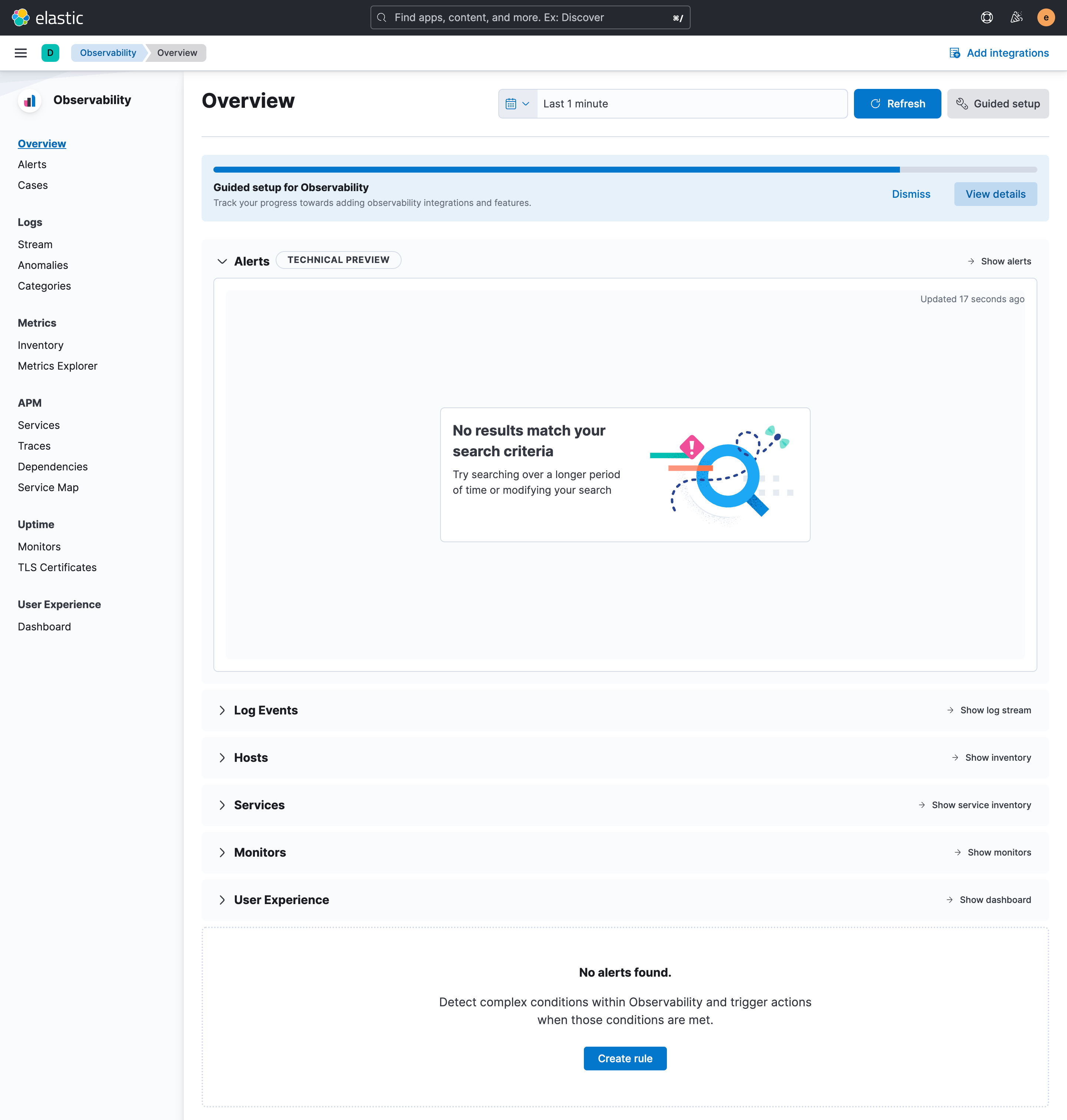 [Unified Observability] Overview: Alerts table panel shows on the page even if there's no rules ...