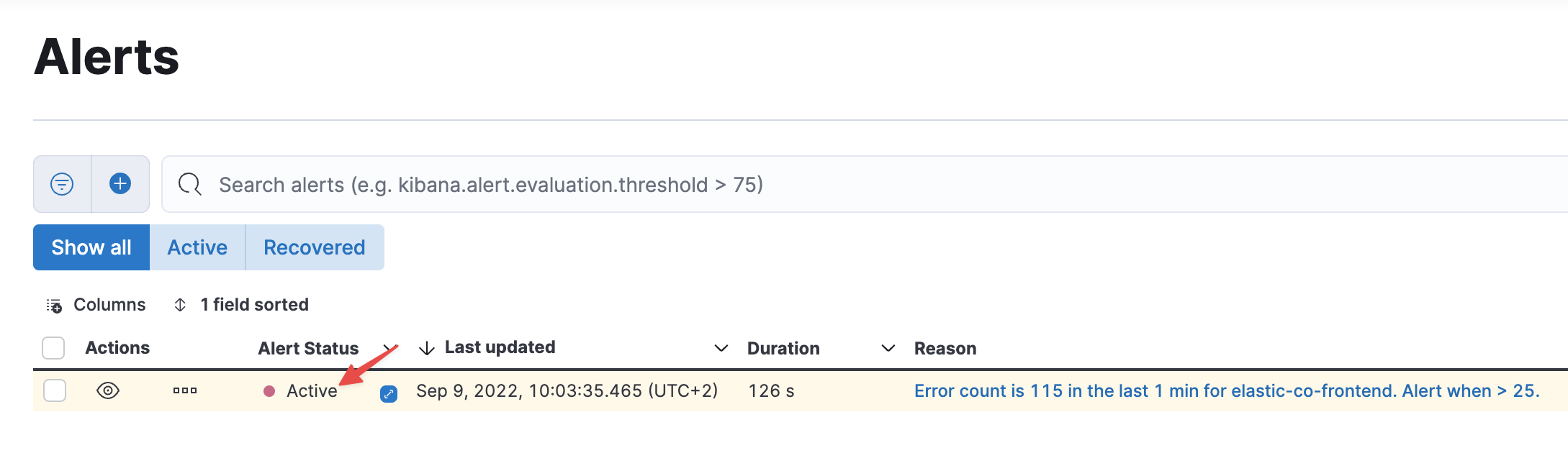 [Actionable Observability] Alert status health is not consistent from alerts table to rules ...