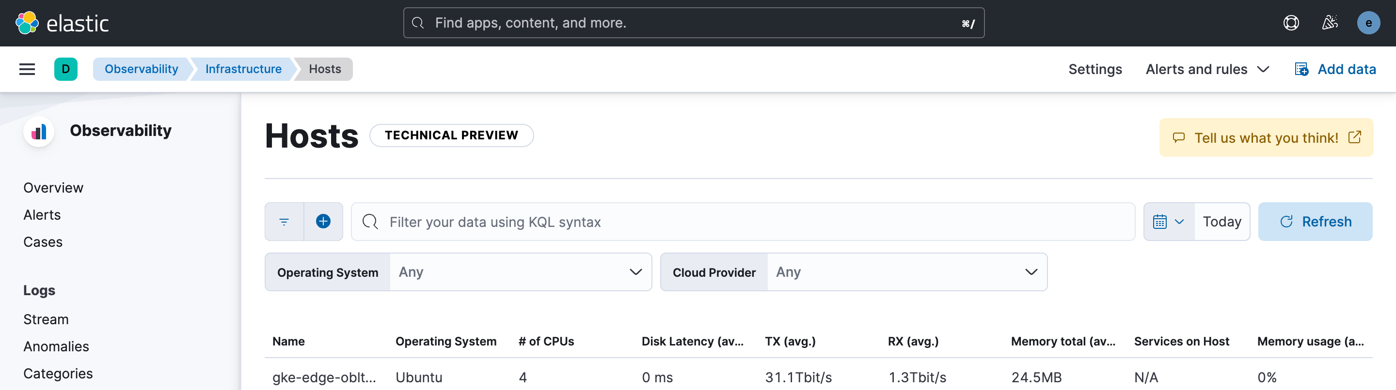 [Infrastructure UI] Hosts: Replace "Give feedback" button link with new "Tell us what you think ...