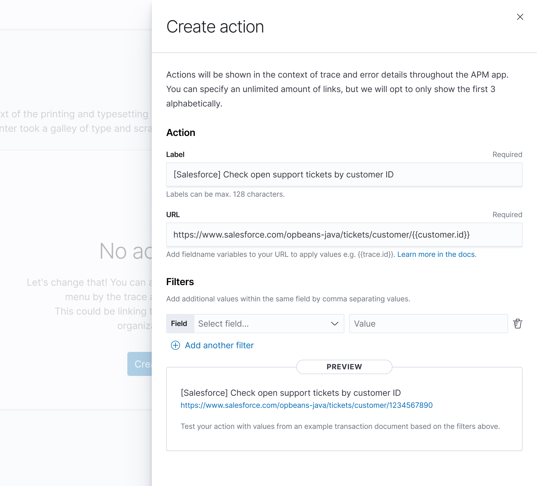 [APM] Custom links: Show option to check link and possibly show example values from variables ...