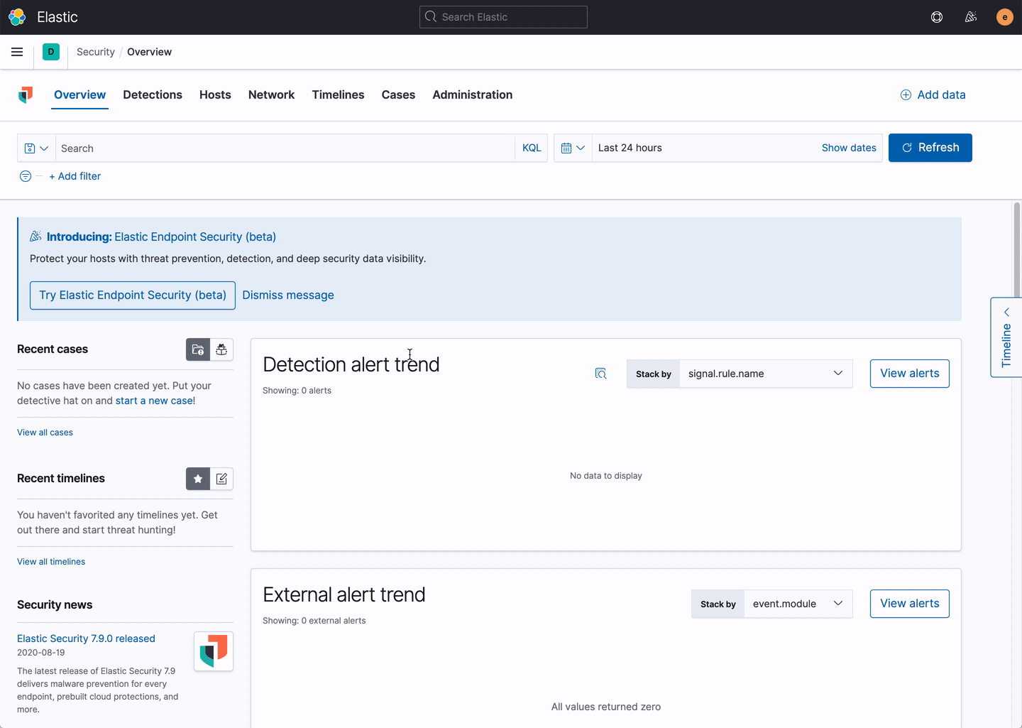 [Bug][Security solution] Overview: KQL search bar doesn't handle query errors in the expected ...