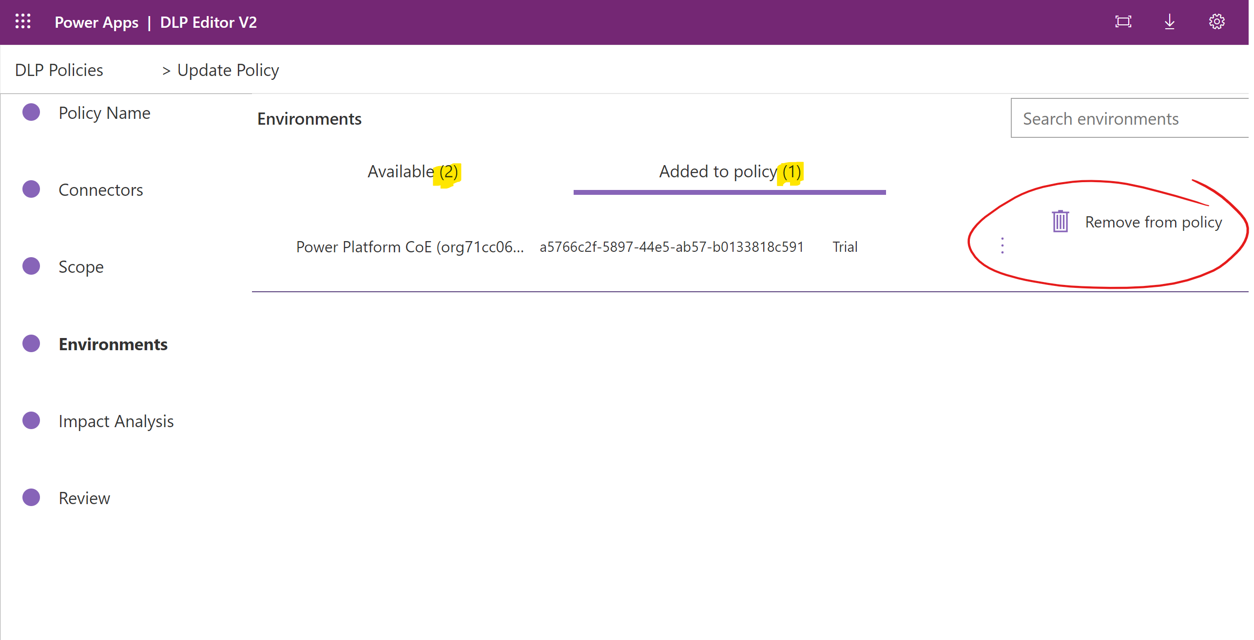 [CoE Starter Kit - BUG] DLP Editor V2 - Environment disappears on Remove from Policy · Issue ...
